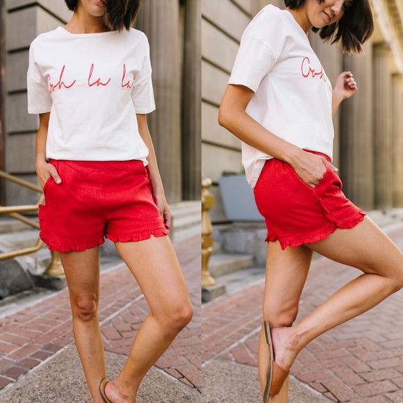 Dash of Pink | Shorts | Ruffled Red Shorts | Poshmark